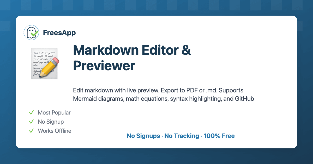 Markdown Editor - Live Preview with PDF Export | Mermaid, LaTeX, GFM